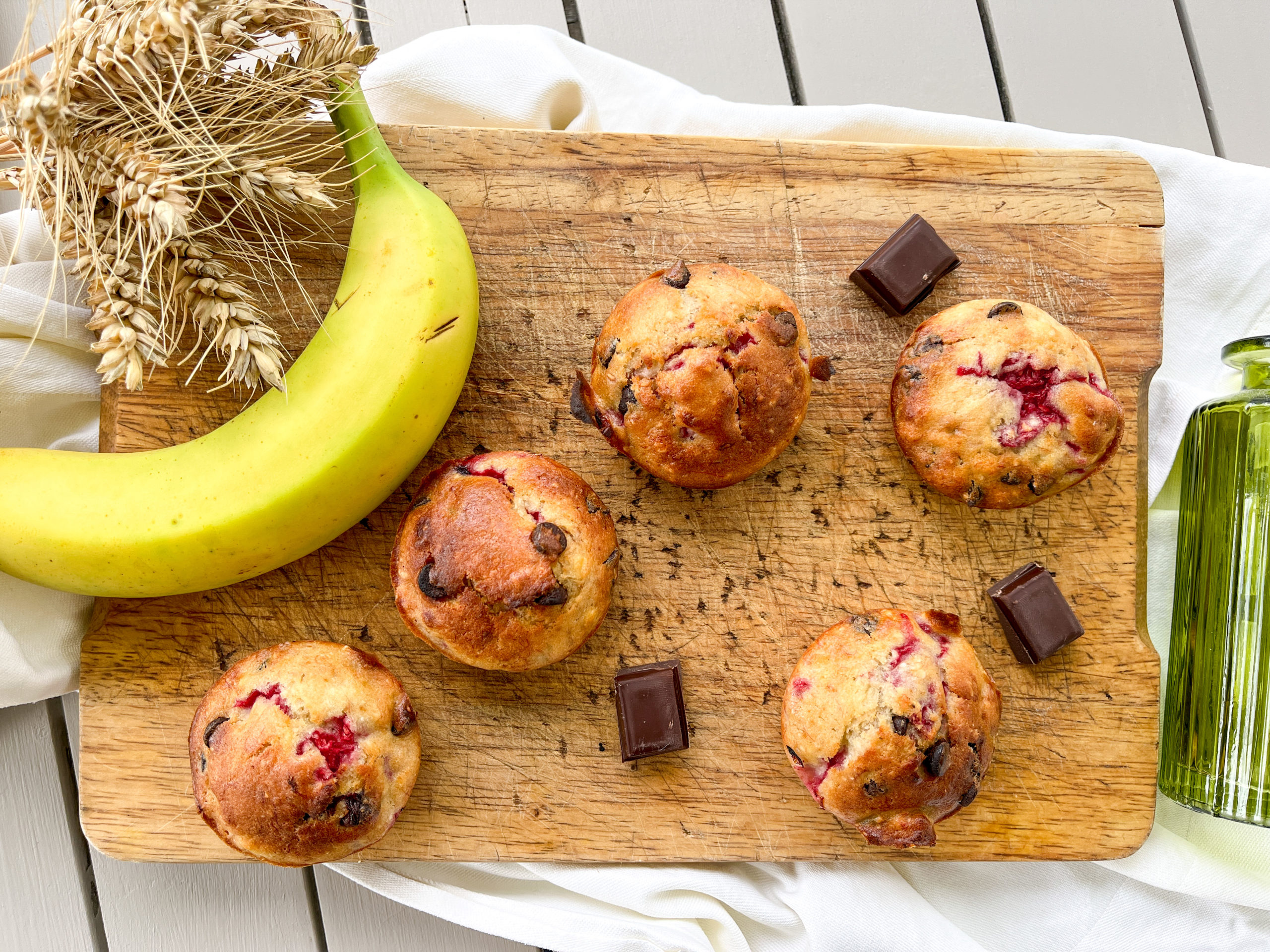 Muffin banane framboises pépites de chocolat - L'Agence La Graine